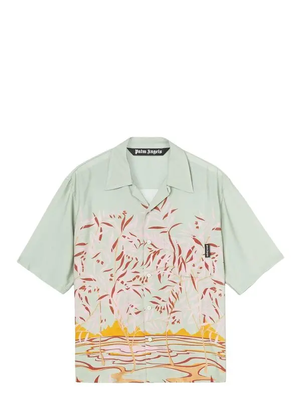 Palm Angels Lagoon-print Short-sleeved Shirt - Green