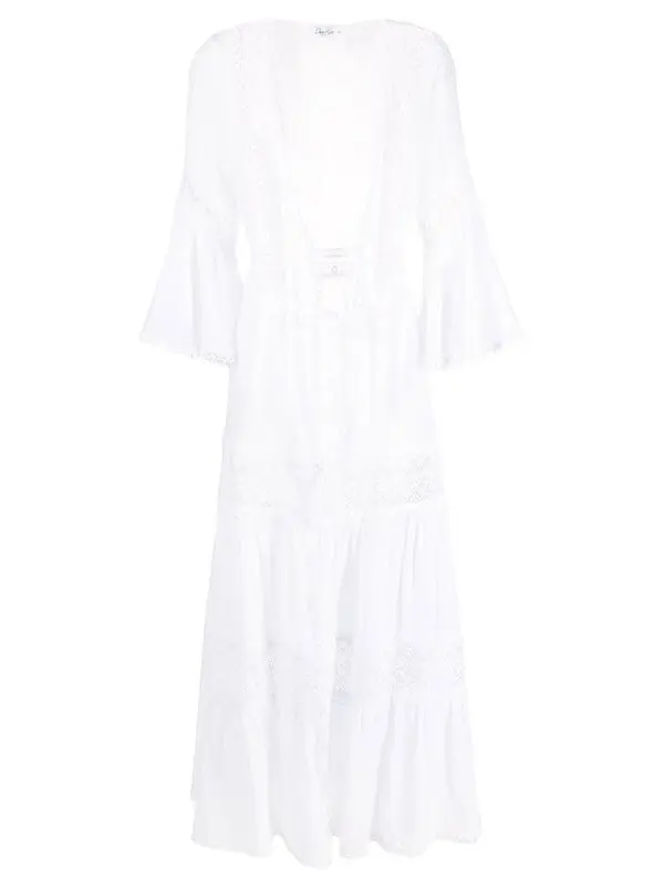 Charo Ruiz Ibiza Floral-lace Embroidered V-neck Dress - White