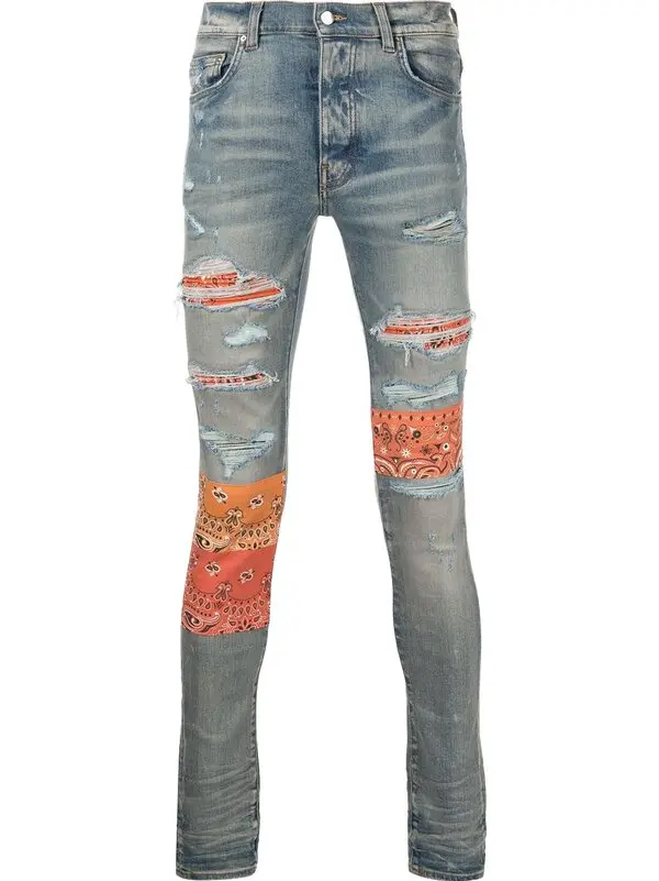 Amiri Bandana Artpatch Skinny Jeans - Blue