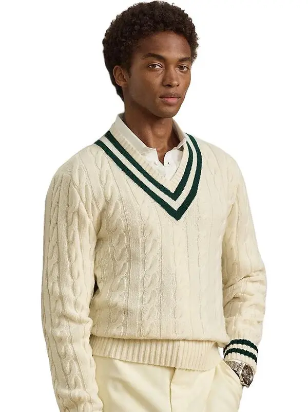 Ralph Lauren Cashmere Cricket Sweater - Classic Cream/moss Agate