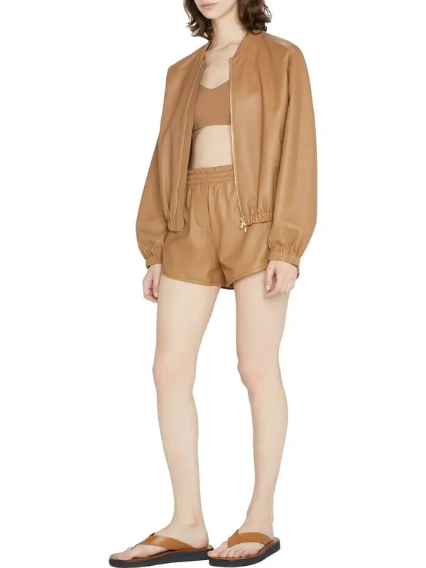 Zeynep Arçay Leather Jogger Shorts - Camel