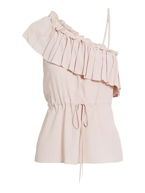 Red Valentino Asymmetric Ruffled Crepe Top - Blush