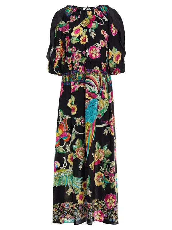 Red Valentino Printed Silk Crepe De Chine Midi Dress - Black