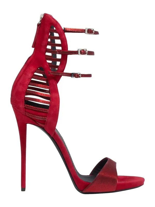 GIUSEPPE ZANOTTI Lamé-trimmed Suede Sandals - Crimson