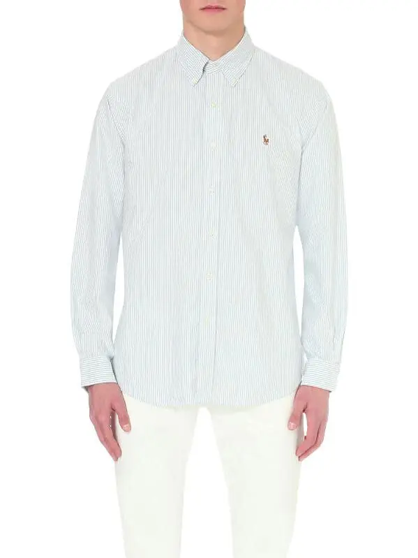 Polo Ralph Lauren Long-sleeved Button-down Custom-fit Cotton Oxford Shirt - Bsr Blu/wht