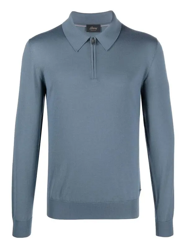 Brioni Wool Polo Collar Jumper - Blue