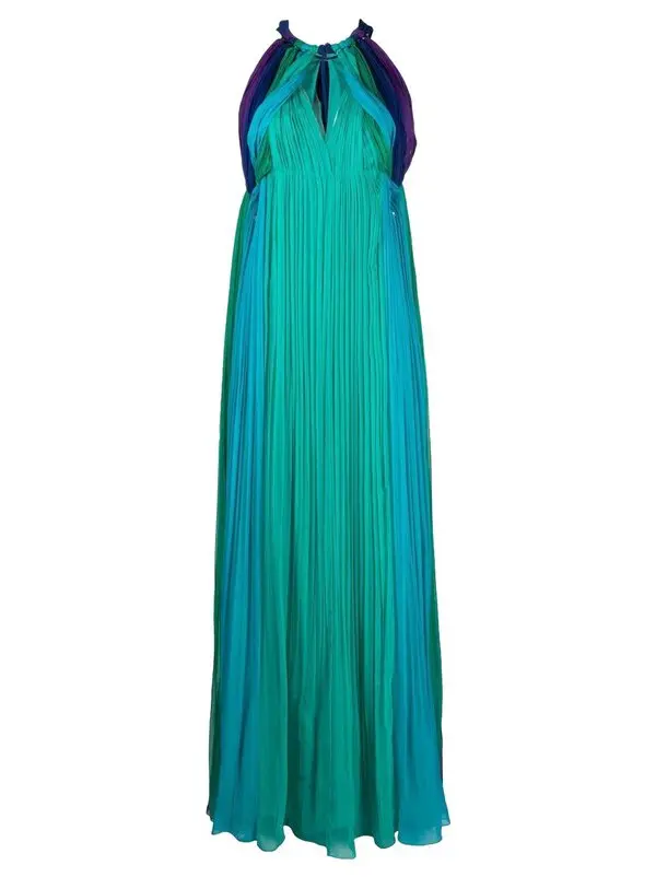 Alberta Ferretti Draped Tulle Silk Gown - Blue