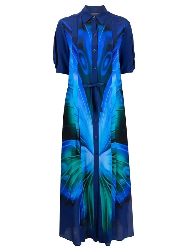 Alberta Ferretti Abstract Print Silk Shirtdress - Blue