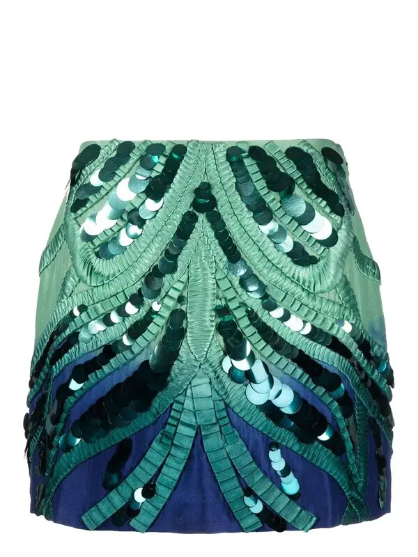 Alberta Ferretti Sequin Embellished Pleated Mini Skirt - Blue