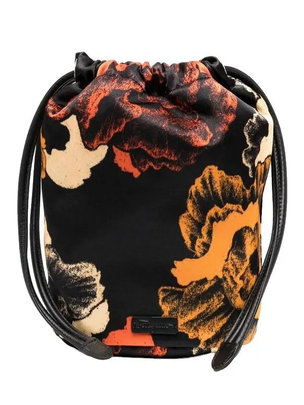 FERRAGAMO Floral Print Drawstring Tote Bag - Black