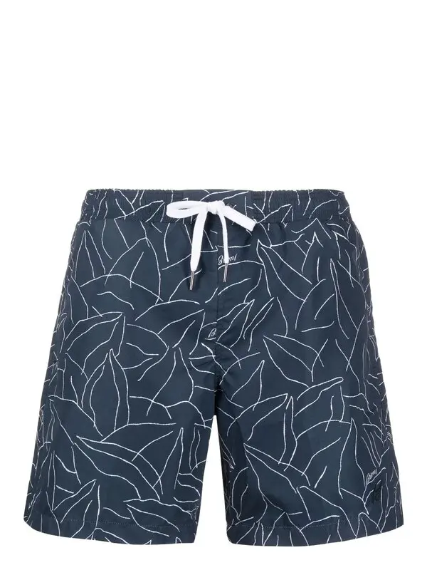 Brioni Leaf-print Swimming Shorts - Blue