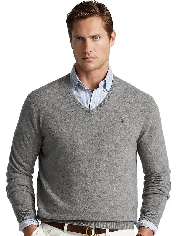 Ralph Lauren Wool V-neck Sweater - Fawn Grey Heather