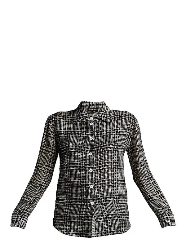Giorgio Armani Flocked Check Silk Blouse - Solid Black