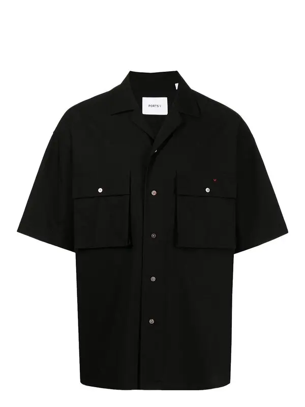 PORTS V Slogan-print Short-sleeve Shirt - Black