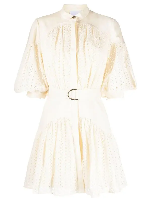 Acler Moore Broderie-anglaise Puff-sleeve Dress - Neutrals
