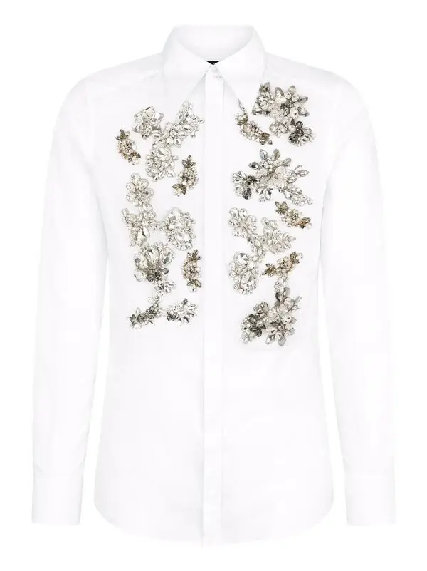 Dolce & Gabbana Martini-fit Crystal-embellished Shirt - White