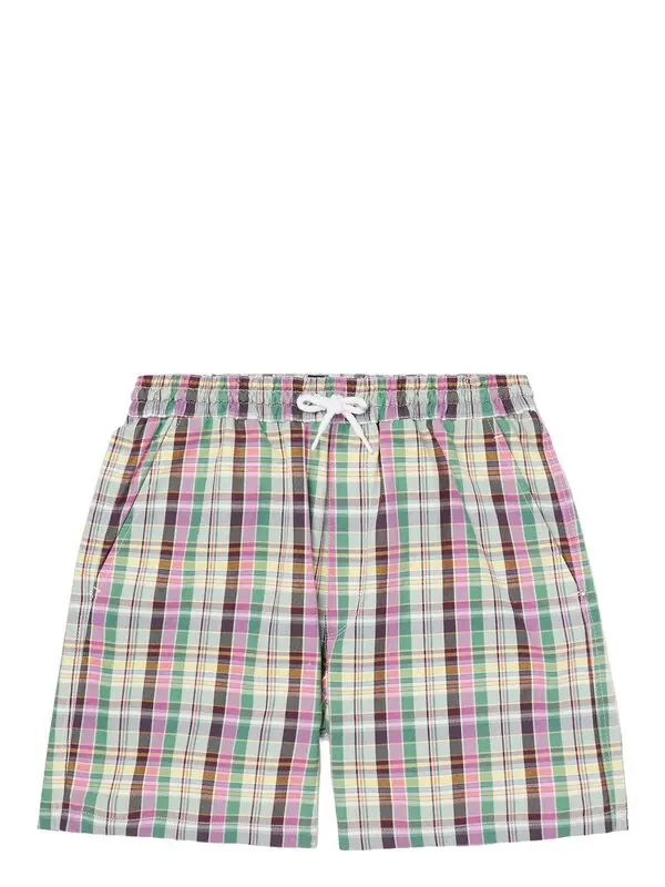 BARACUTA Noah Straight-leg Checked Cotton-twill Drawstring Shorts - Multi