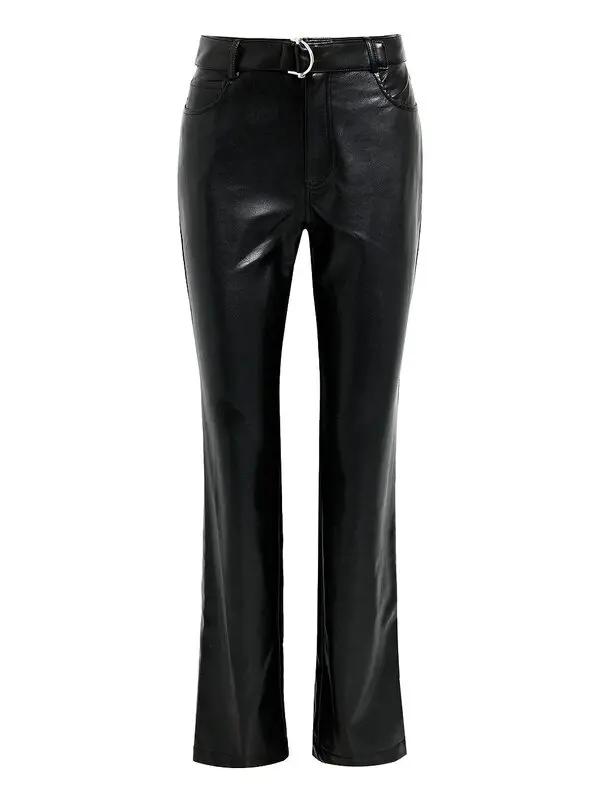 NICHOLAS Belted Faux Leather Bootcut Pants - Black