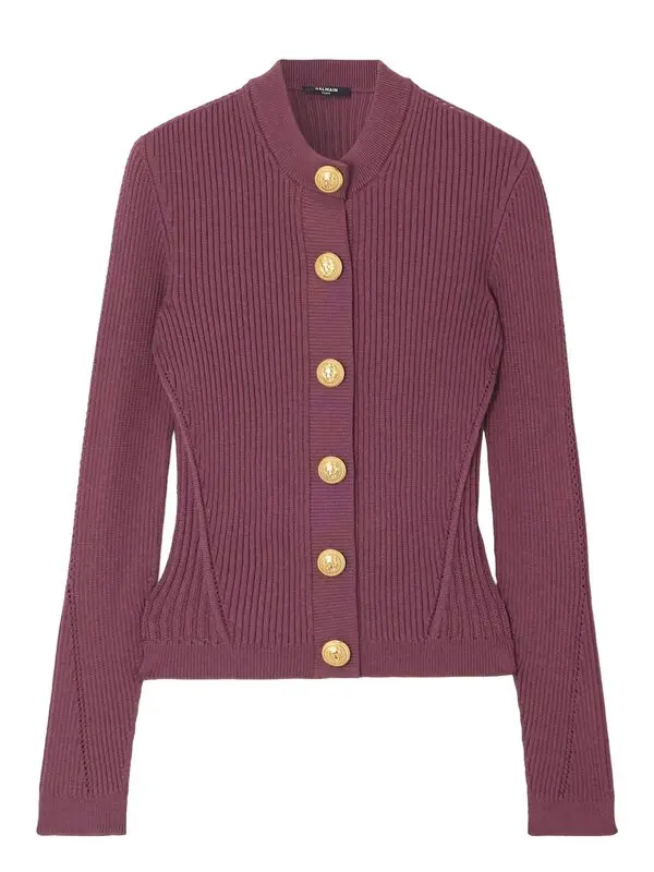 Balmain Ribbed-knit Cardigan - Burgundy