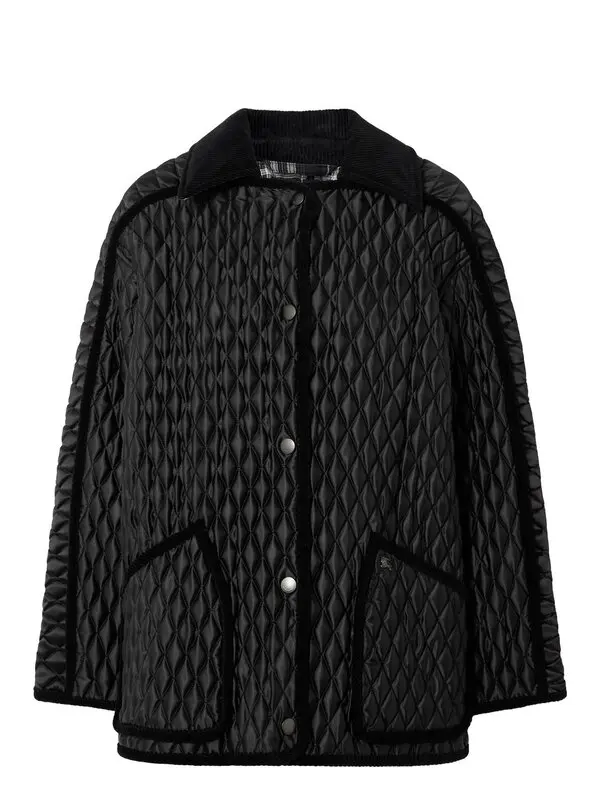 Burberry Cotton Corduroy-trimmed Quilted Shell Jacket - Black