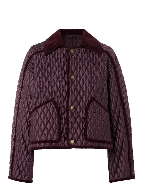 Burberry Cotton Corduroy-trimmed Quilted Shell Jacket - Burgundy