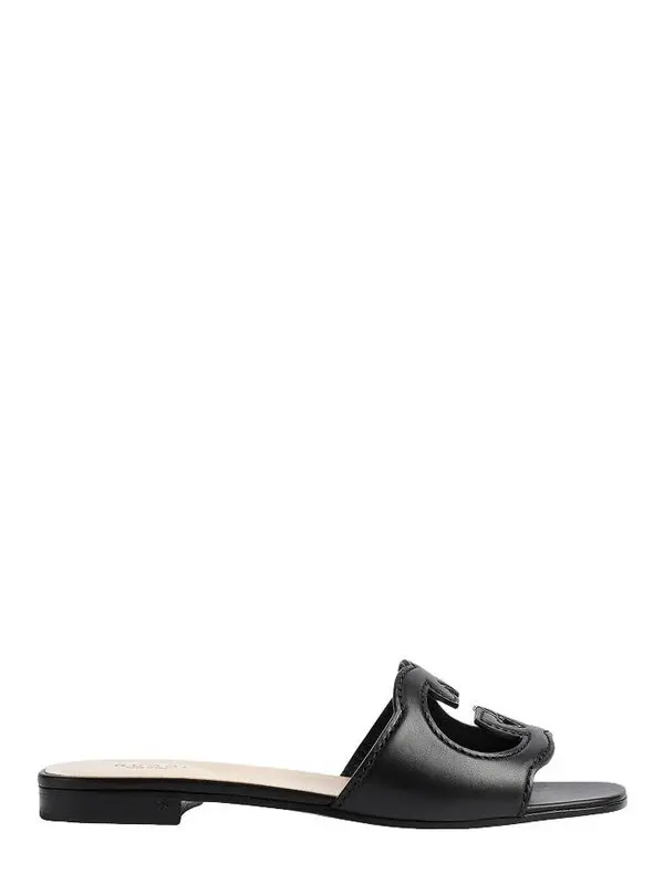 Gucci Gg Cut-out Leather Slides - Black