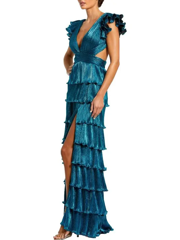Mac Duggal Ieena Metallic Tiered Gown - Blue