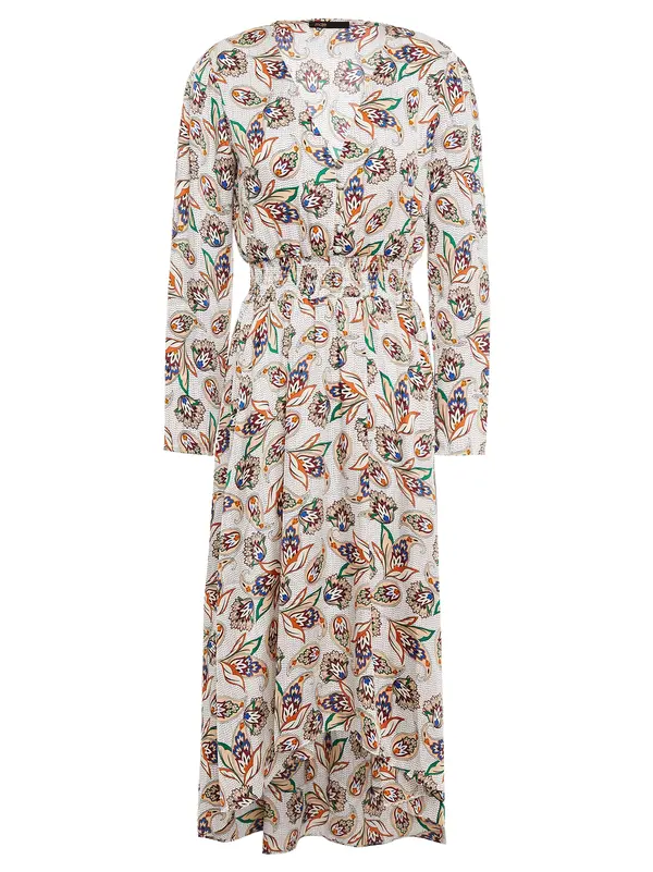Maje Shirred Printed Satin Dress - Ivory