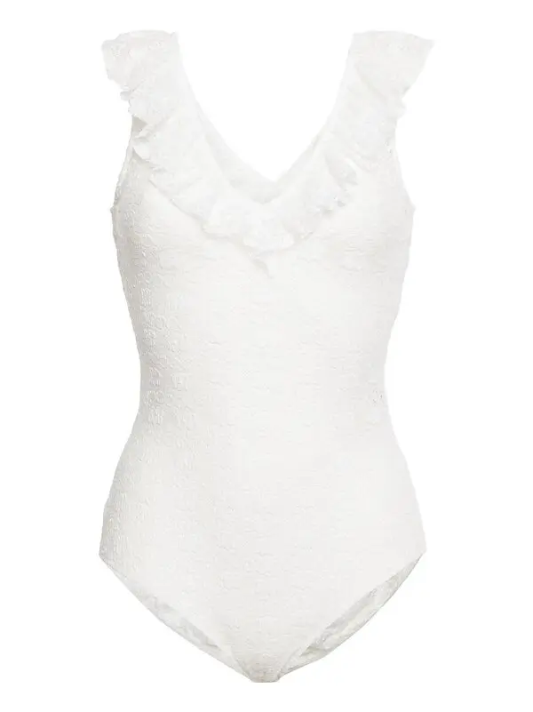 Maje Ruffled Stretch-lace Bodysuit - White