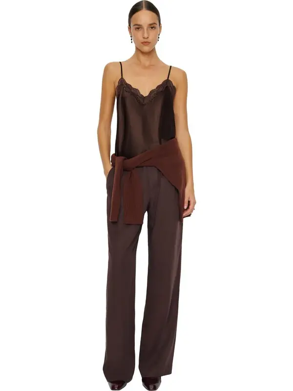 REFORMATION Teddy Silk Top - Brown