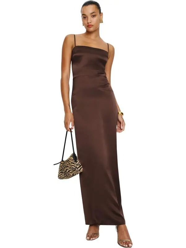 REFORMATION Frankie Silk Dress - Brown