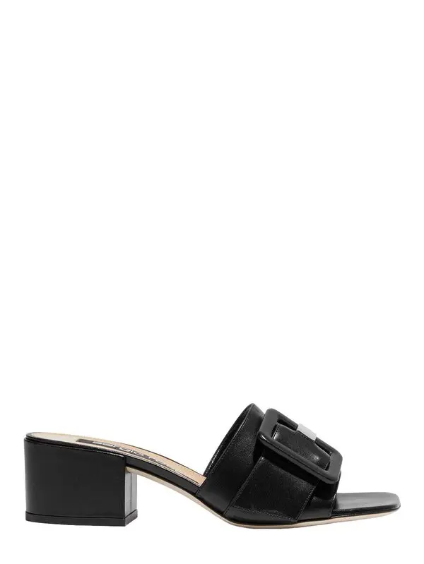 SERGIO ROSSI Buckle-embellished Leather Mules - Black