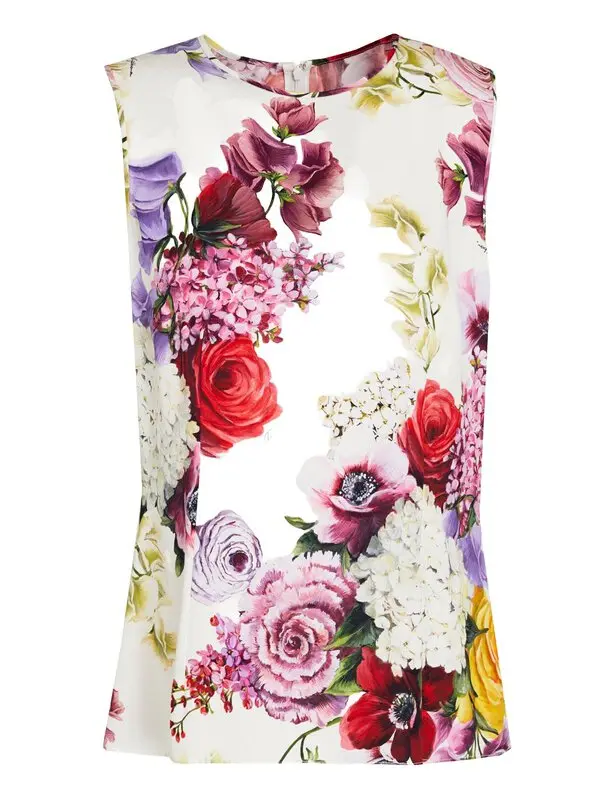 Dolce & Gabbana Floral Print Silk-blend Top - Ivory