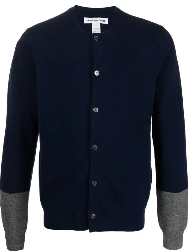 Comme Des Garçons Color-blocked Wool Cardigan - Blue