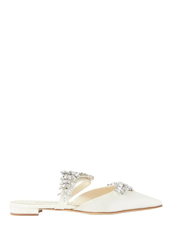 Manolo Blahnik Lurum 45 Crystal-embellished Satin Mules - Neutrals