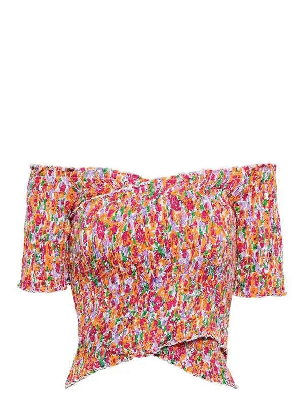 Poupette St Barth Floral Off-shoulder Crop Top - Multicoloured