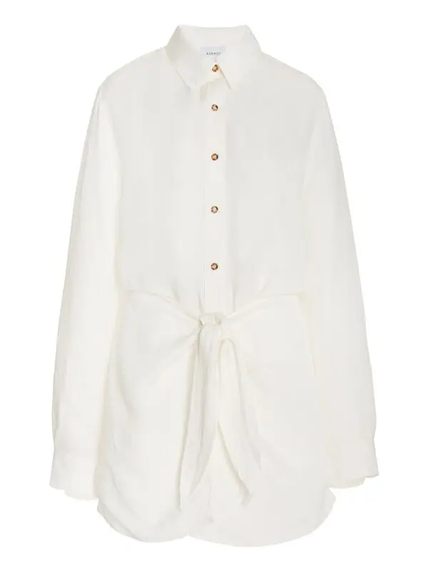 ANEMOS The L.a. Linen-blend Mini Wrap Shirt Dress - White