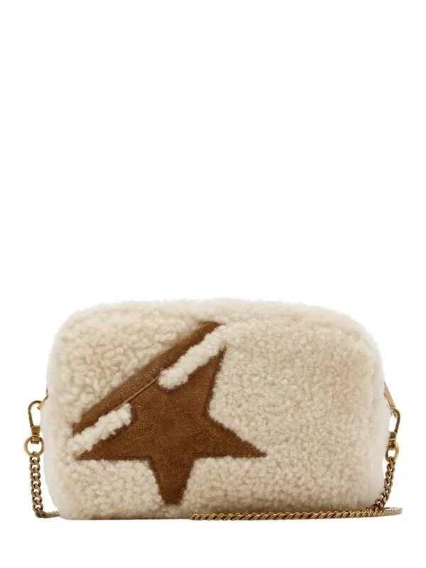 Golden Goose Shearling Crossbody Bag With Suede Star - White