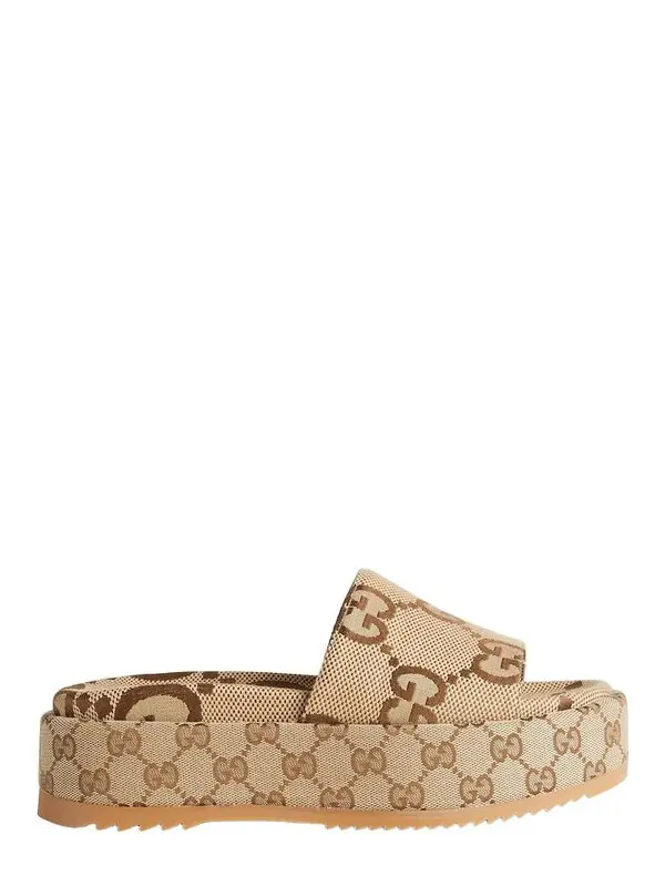 Gucci Gg Canvas Platform Slide Sandal - Beige