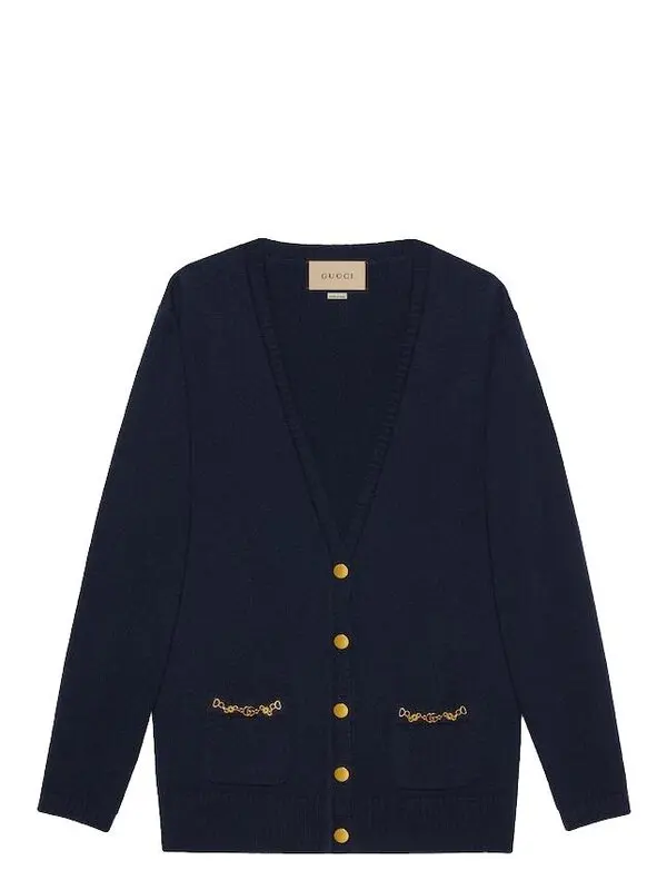 Gucci Cashmere Cardigan With Chain Detail - Blue