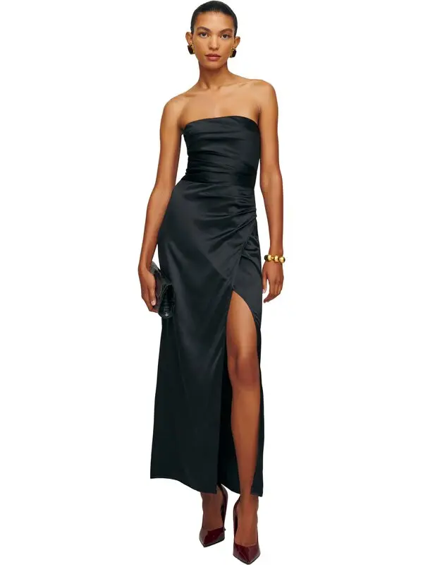 REFORMATION Barrow Silk Maxi Dress - Black