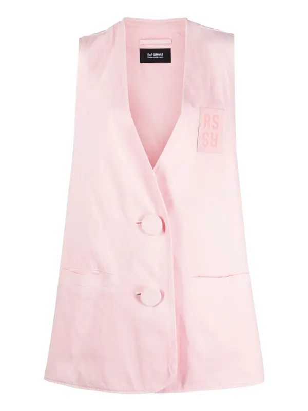 Raf Simons Oversized Denim Gilet With Logo Patch - Pink
