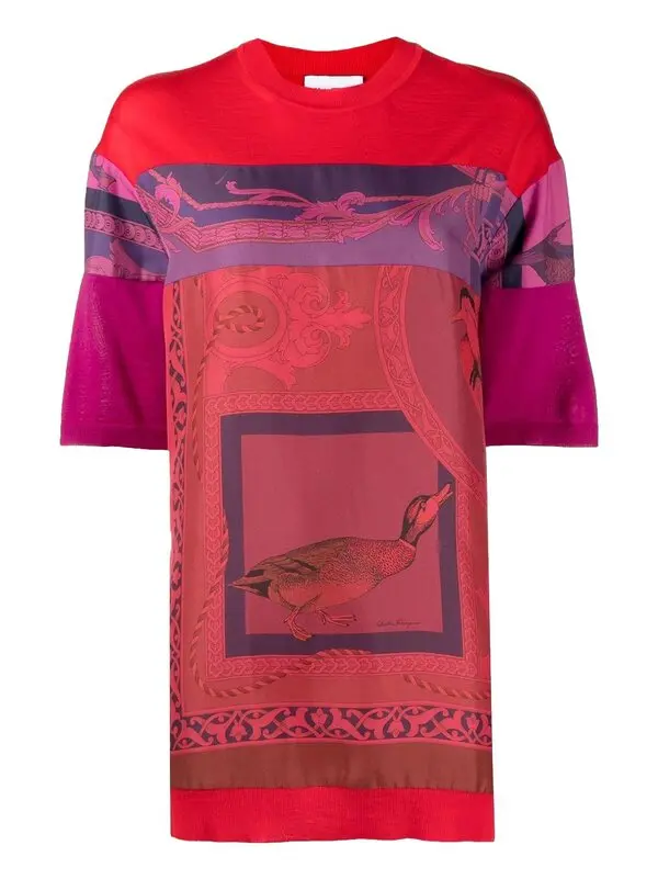 FERRAGAMO Heritage-print Long T-shirt - Red