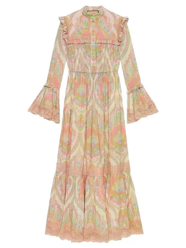 Gucci Floral-print Ruffle Dress - Pink