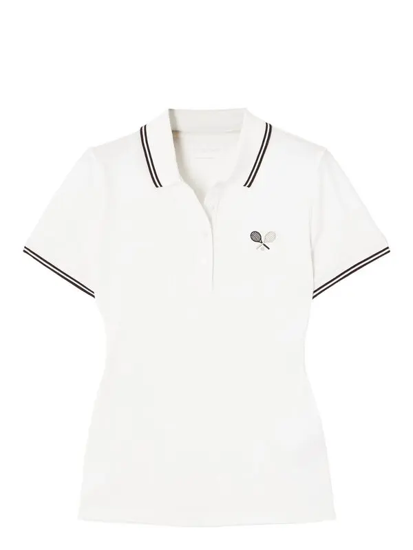 Tory Burch Embroidered Cotton-blend Piqué Polo Shirt - White