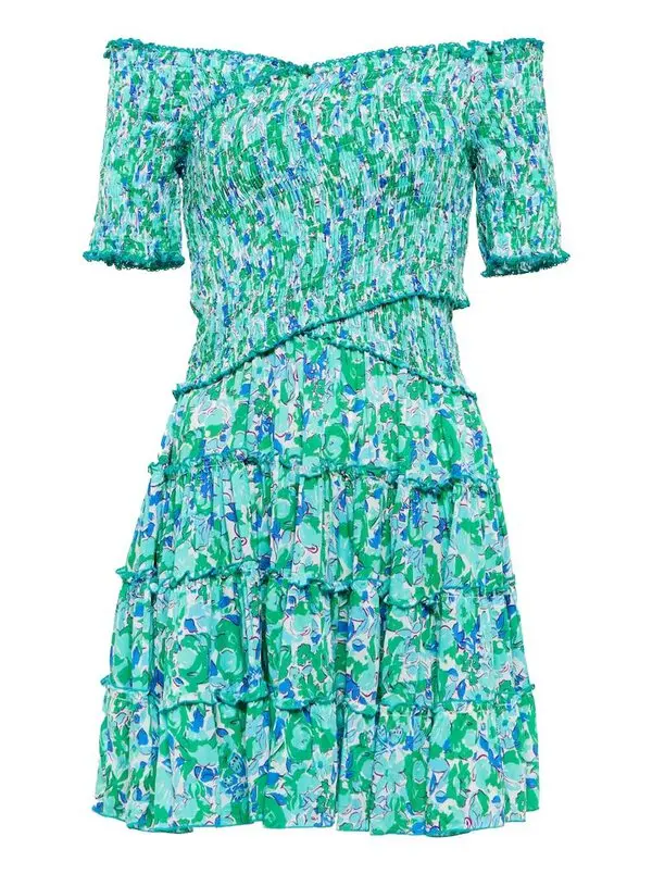 Poupette St Barth Soledad Floral Shirred Mini Dress - Green