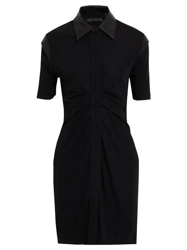 Helmut Lang Pleated Leather Trimmed Cady Mini Dress - Black