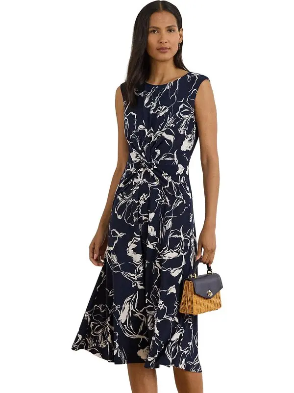 Ralph Lauren Floral Twist-front Jersey Dress - Navy/white