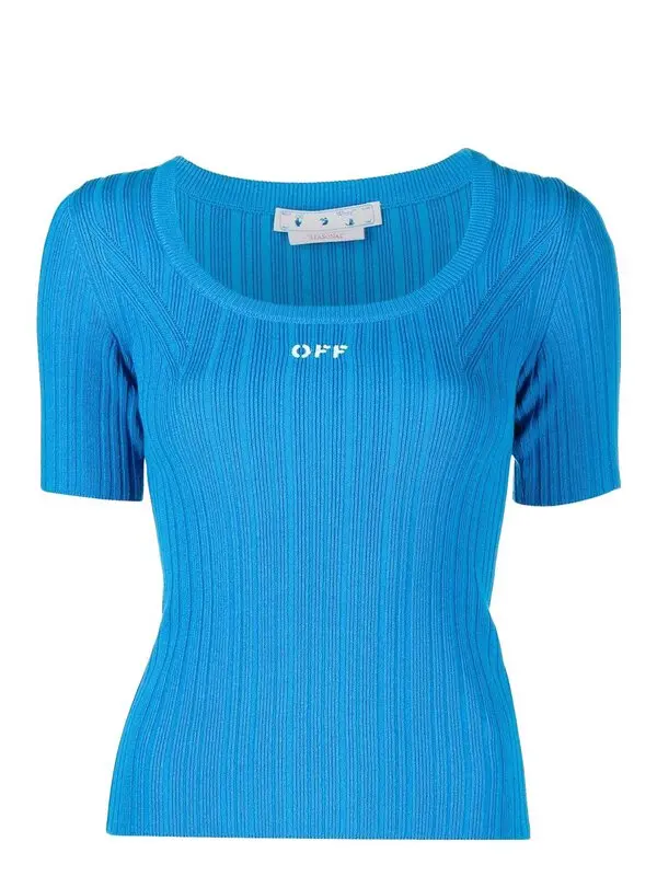 Off-White Logo-print Knit Top - Blue