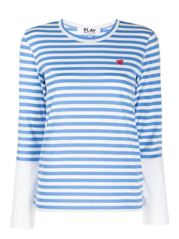 Play Comme Des Garcon Heart-patch Striped T-shirt - Blue
